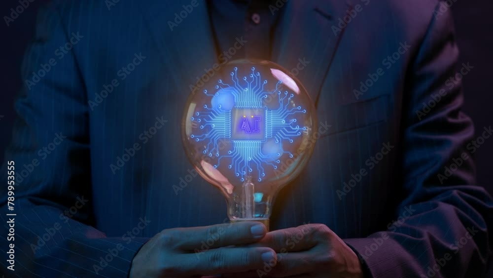 Businessman showing AI artificial intelligence icon in glowing light ...