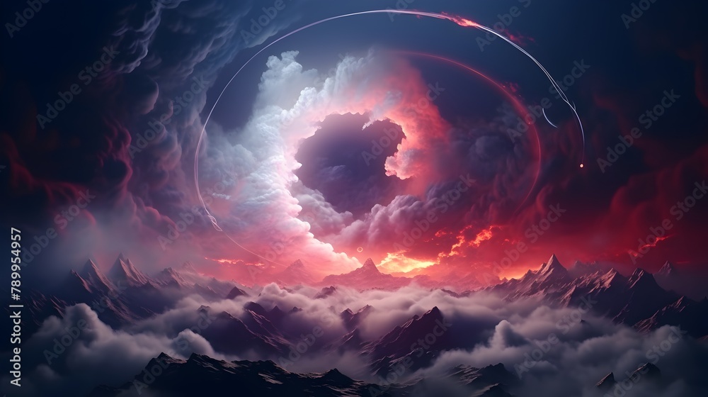 Step into a surreal realm where an abstract cloud glows with ethereal ...