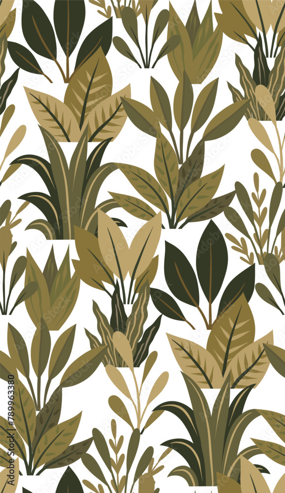 Vector surface design with flat hand drawn bushes on a white background ...