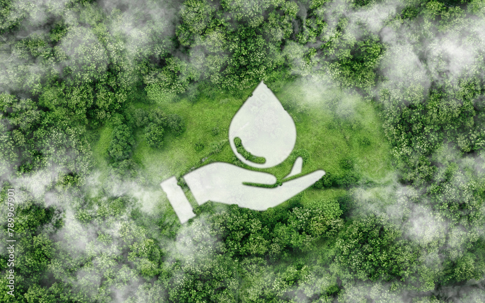 World Water Day and Save Water concept. Clean water drop icon in hand ...