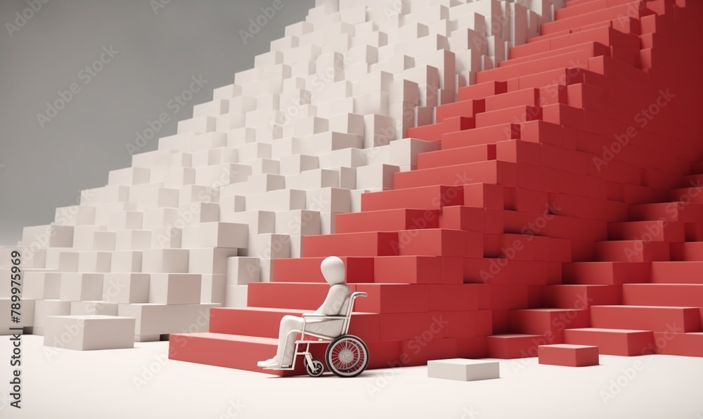 Person in wheelchair alone at the bottom of steps, stairs or a high ...