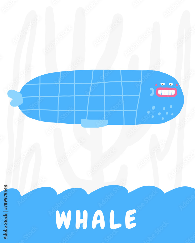 Learn underwater flashcard. Learning English words for kids. Cute hand ...