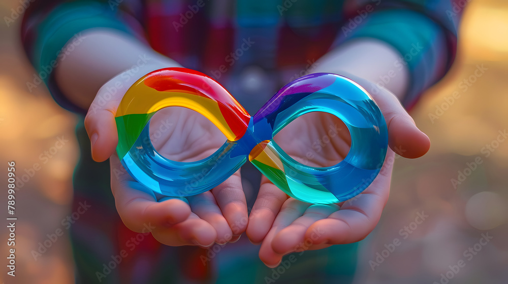 Kid hand holding autism infinity rainbow symbol sign. World autism ...