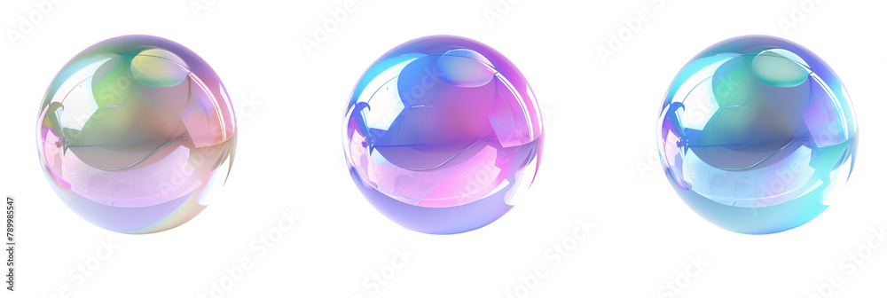 set of different holographic spheres in vivid colors, demonstrating ...
