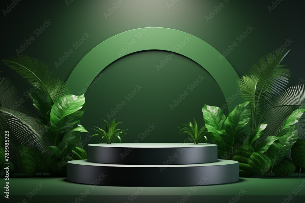 Green 3D Podium with Plants Background, podium for eco-friendly product ...