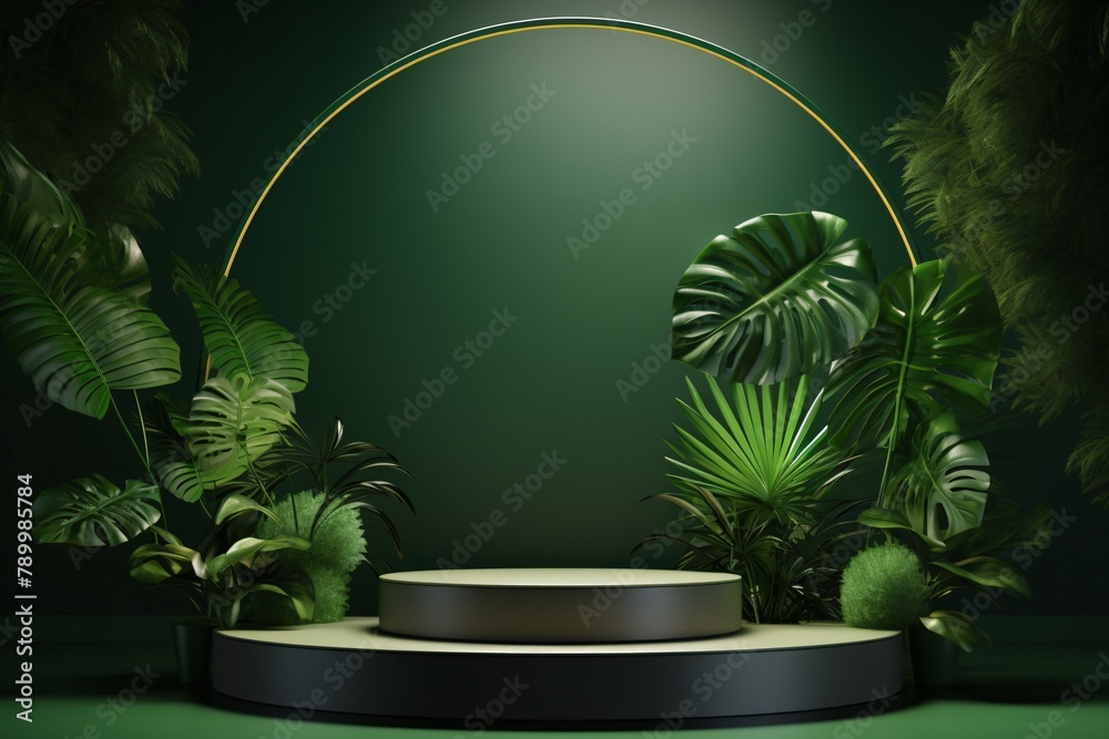 Green 3D Podium with Plants Background, podium for eco-friendly product ...