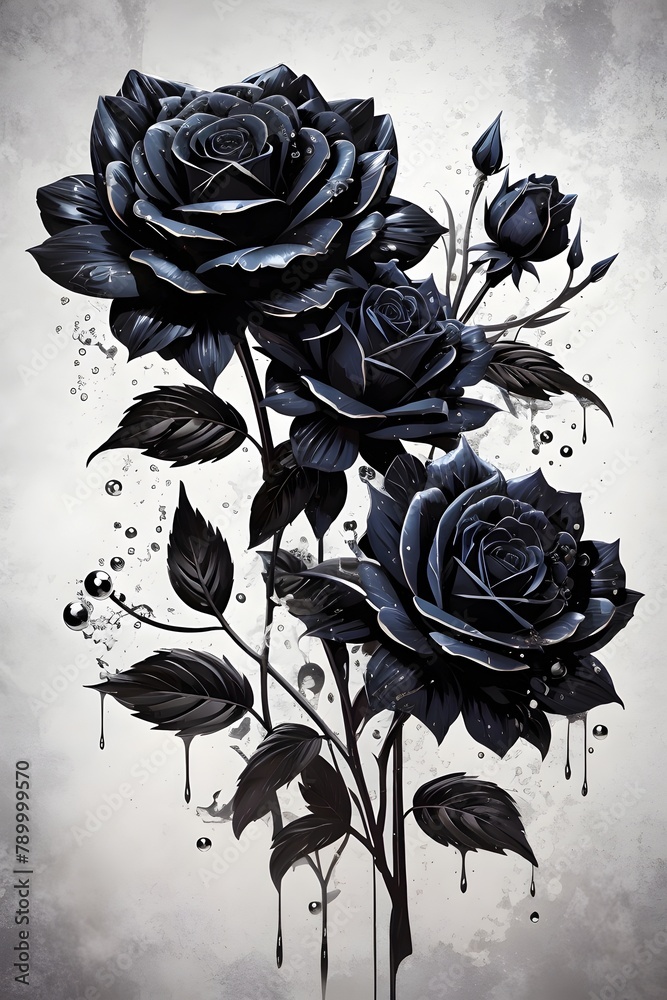 Starry Black Rose Flower Wallpaper, Rose Flower Wallpaper, Ink painting ...