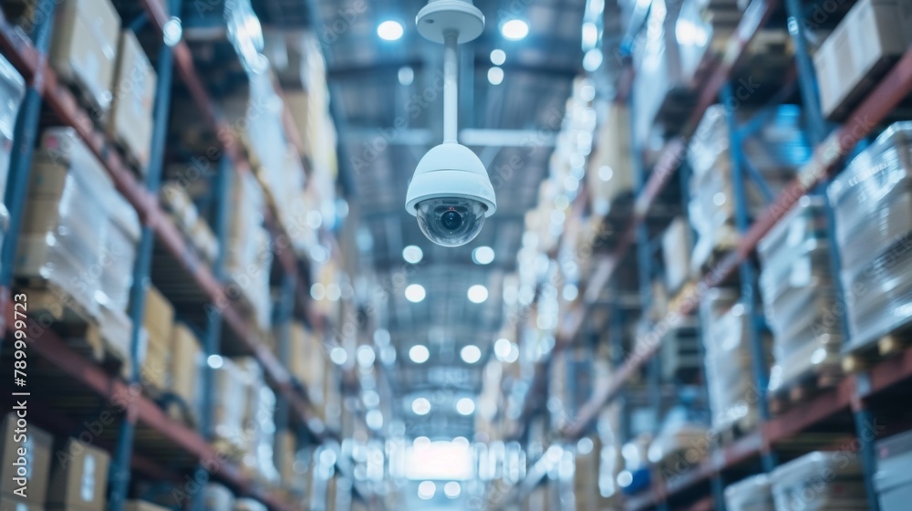A network of surveillance cameras and motion sensors installed in a ...