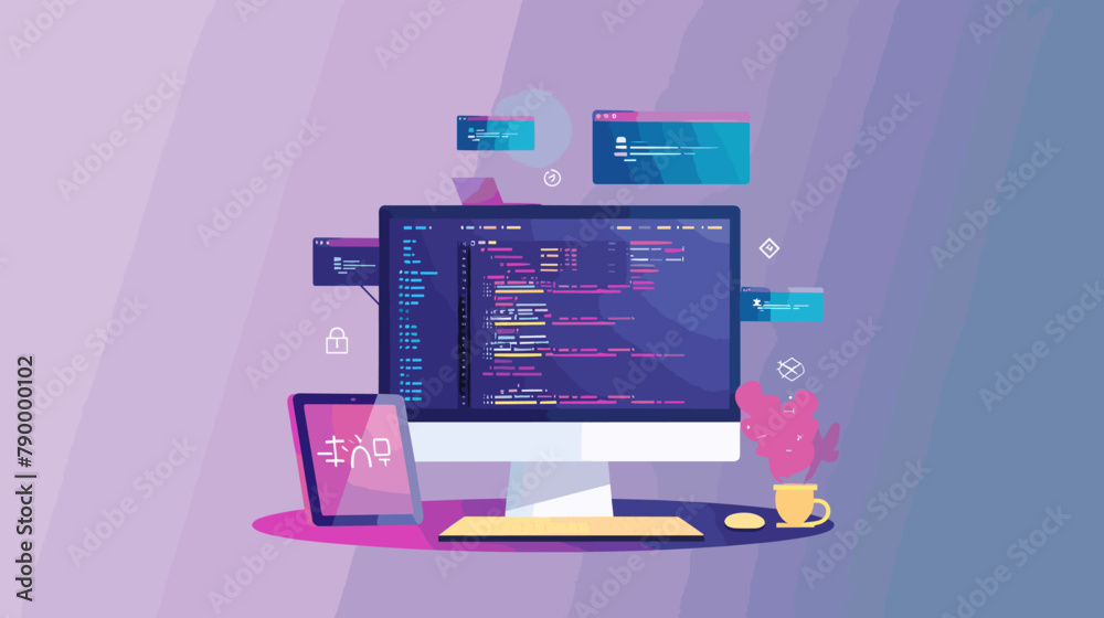 Vetor de Web development and coding. Software designer creating ... Vetor de Web development and coding. Software designer creating ...