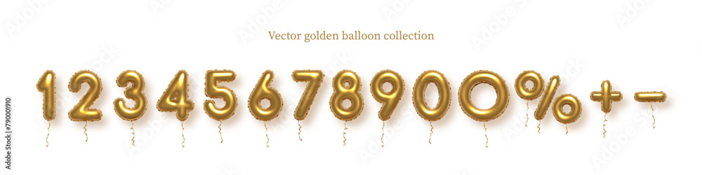 Birthday golden balloon numbers isolated on white background. Set of ...