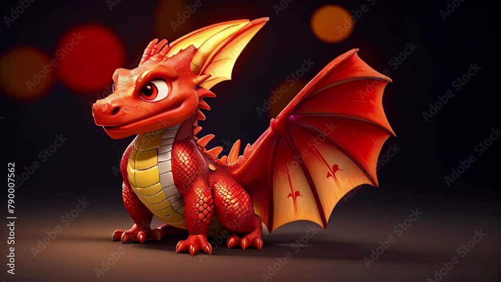 Friendly red dragon with wings. Cheerful cartoon fiery dragon with a ...