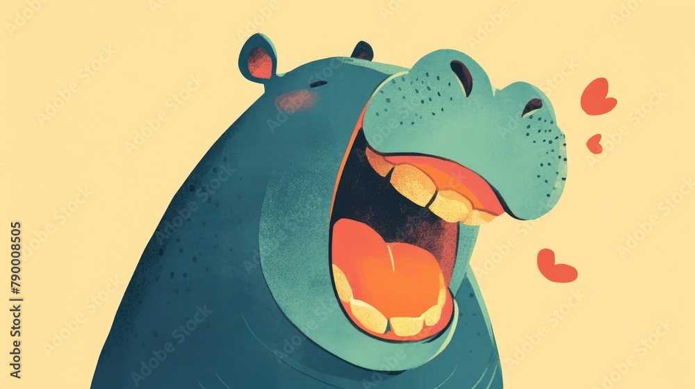 A whimsical 2d illustration captures the essence of a cute hippopotamus ...