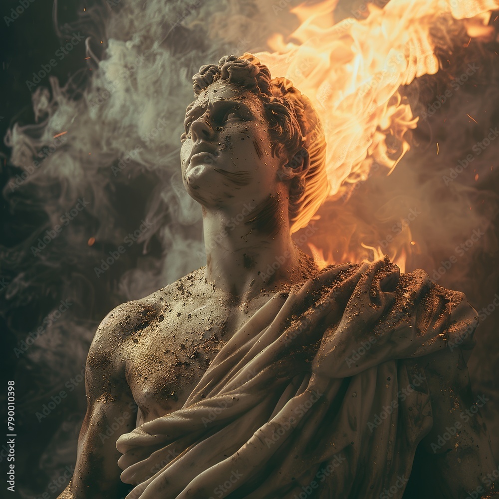 ancient greek marble statue of young man, 25 years old, wearing toga ...