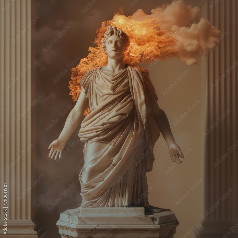 ancient greek marble statue of young man, 25 years old, wearing toga ...