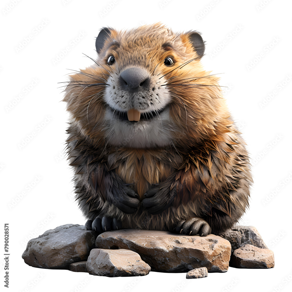 A 3D animated cartoon render of a smiling beaver proudly showcasing a ...