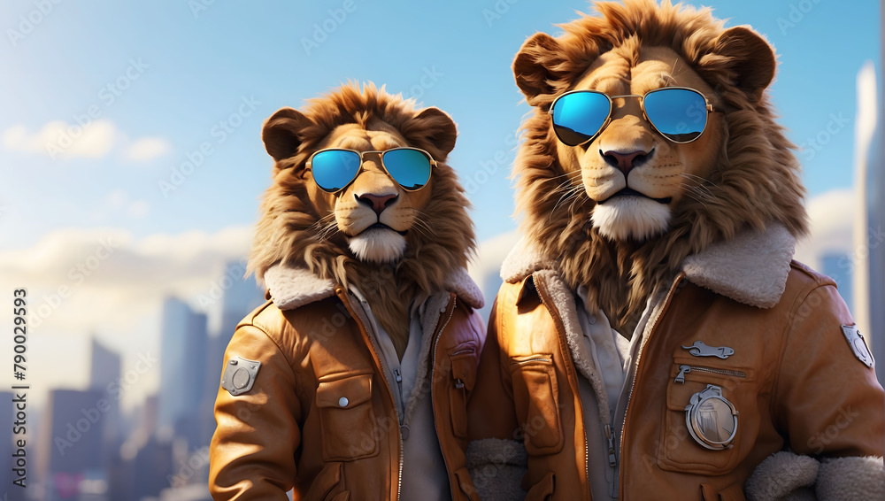 Lion man wearing aviator sunglasses and aviator-styled jacket ...