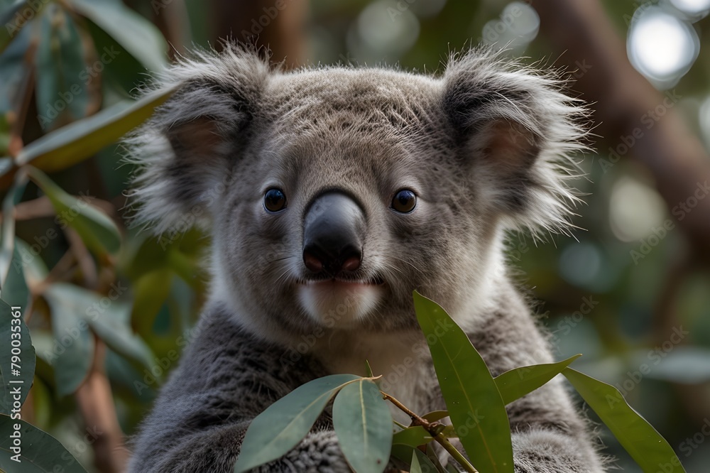 wildlife photography, a real telephoto image of a koala in its natural ...