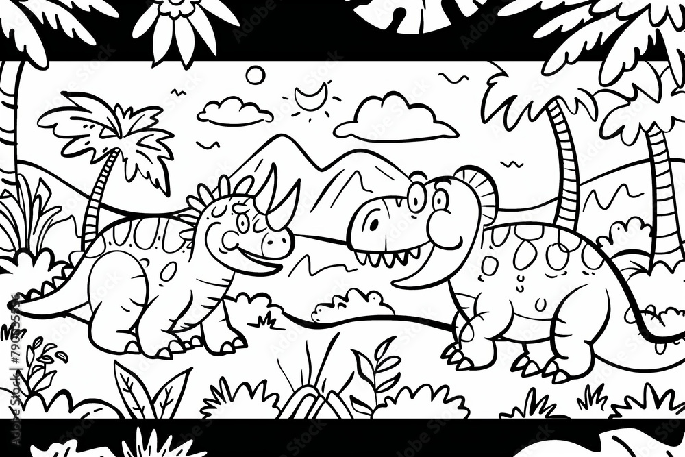 minimalistic Dinosaurs themed children's coloring page for print Stock ...