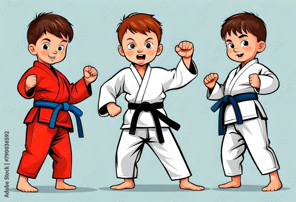 cartoon young boy kid doing martial arts karate judo mma taekwando ...