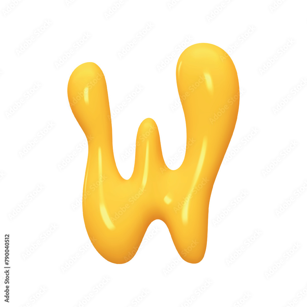 letter W. letter sign yellow color. Realistic 3d design in cartoon ...
