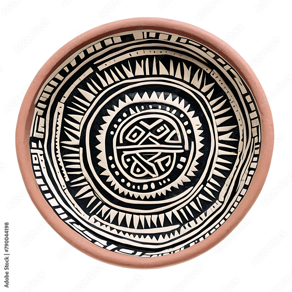 A handcrafted clay planter with a detailed Aztec design Transparent ...