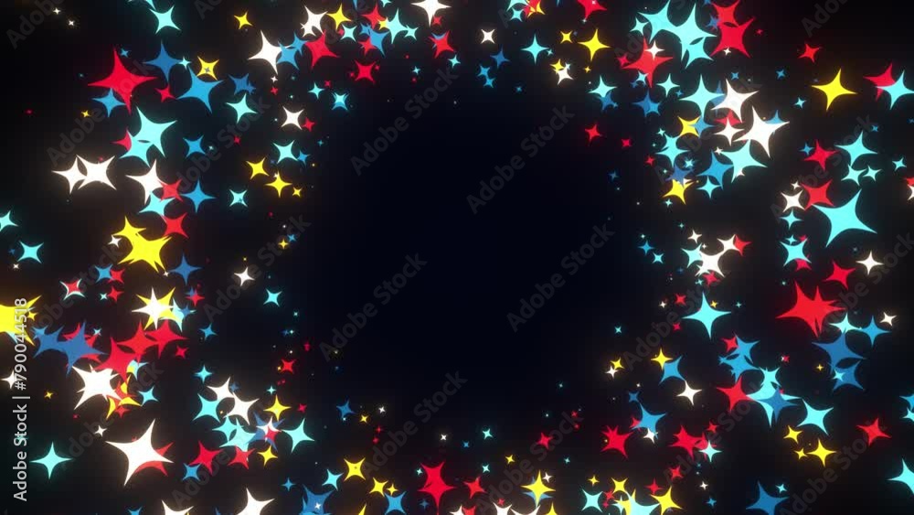 Sparkling stars effect animated background. Twinkling stars animation, colored cartoon, flat ...