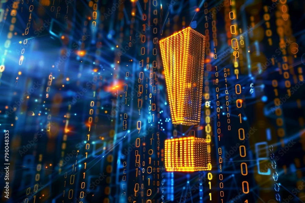 digital yellow exclamation mark icon with binary code, ai in alert systems, anomaly detection ...