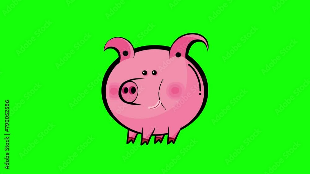 Pig cartoon animated character turn greenscreen isolated. Hog can run ...