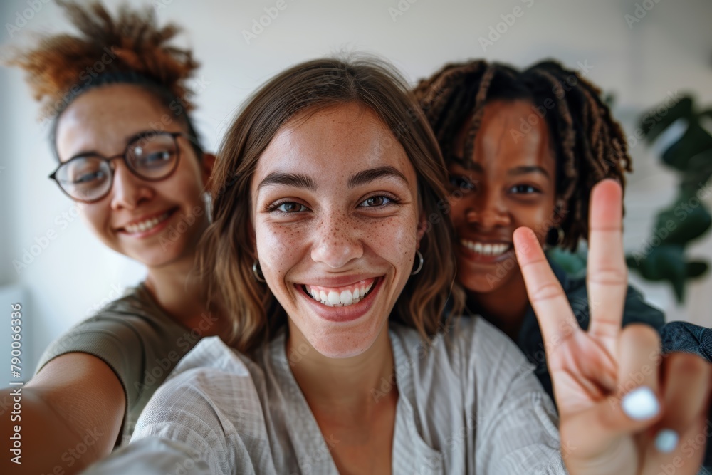 Portrait, team, and selfie of joyful, smiling, and goofy business ...