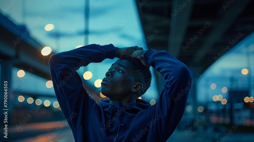 Rest after running and workout in the morning, black man. Black man on ...