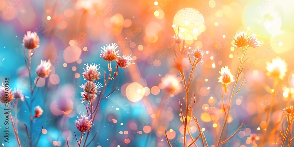 Blurred image of withered wild blooms and foliage in a field during ...