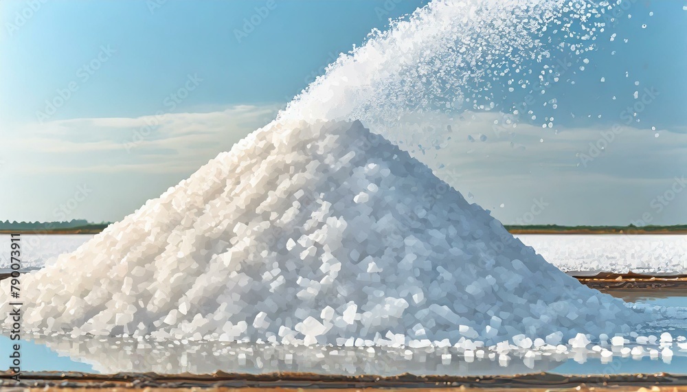 Sea salt farm. Pile of white salt. Raw material of salt industrial ...