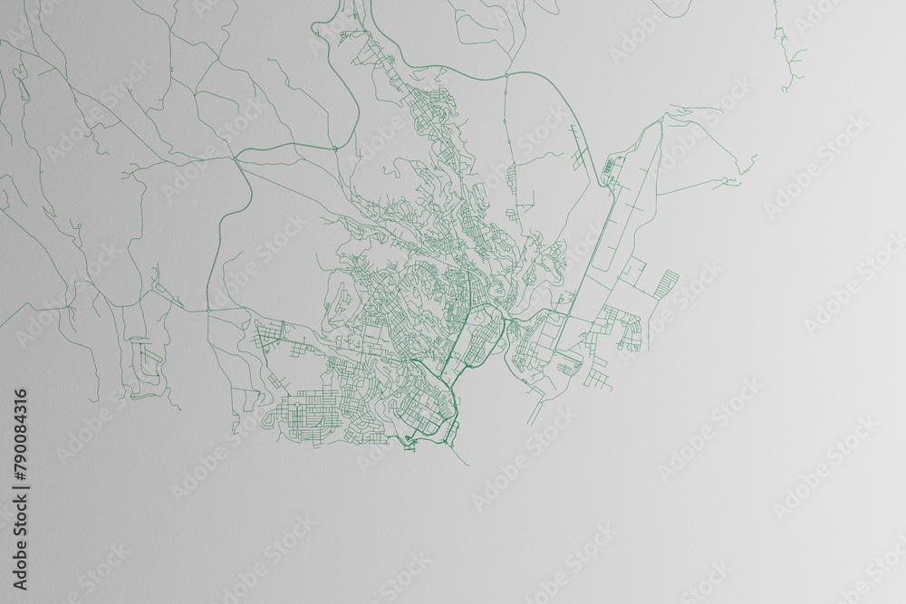 Map of the streets of Praia (Cape Verde) made with green lines on white ...