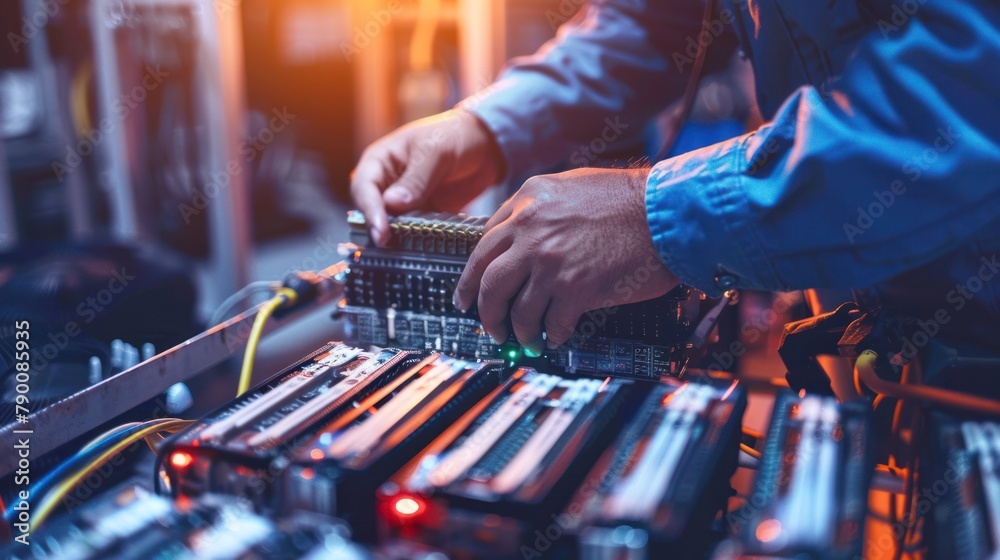 Electrical Engineer Testing A New Type Of Battery Their Hands Carefully Adjusting The Settings