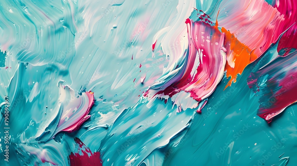 beauty of expressive paint strokes on a tranquil teal background ...