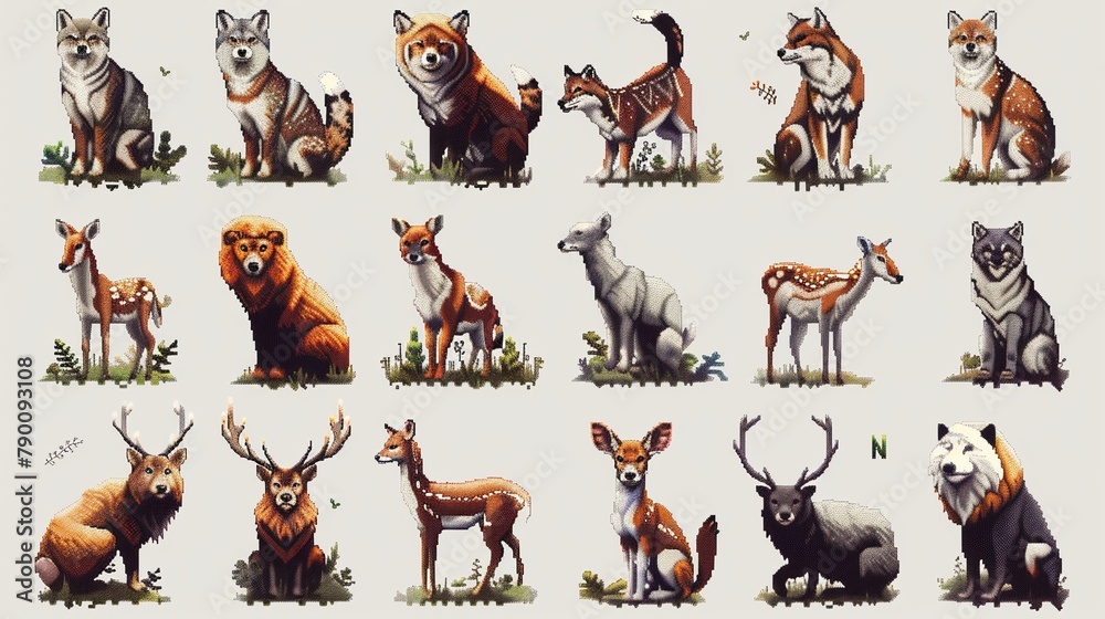 Animals pixel art set. Amazon wildlife collection. Tropical fauna ...