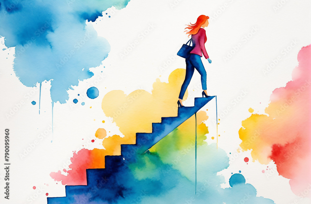 climbing to the top along a career path, moving up to success, simple ...