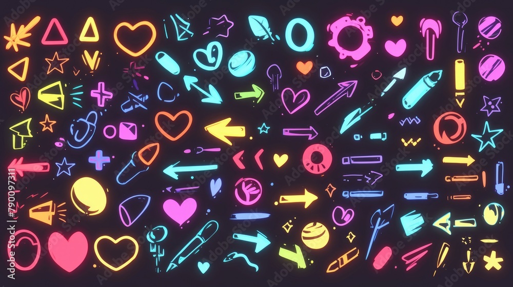 Collection of animated hand drawn highlighter elements including doodle ...