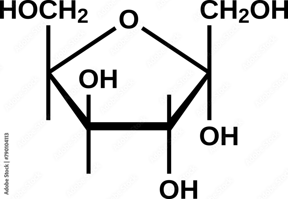 Alpha-sorbofuranose structural formula, furanose form of sorbose ...