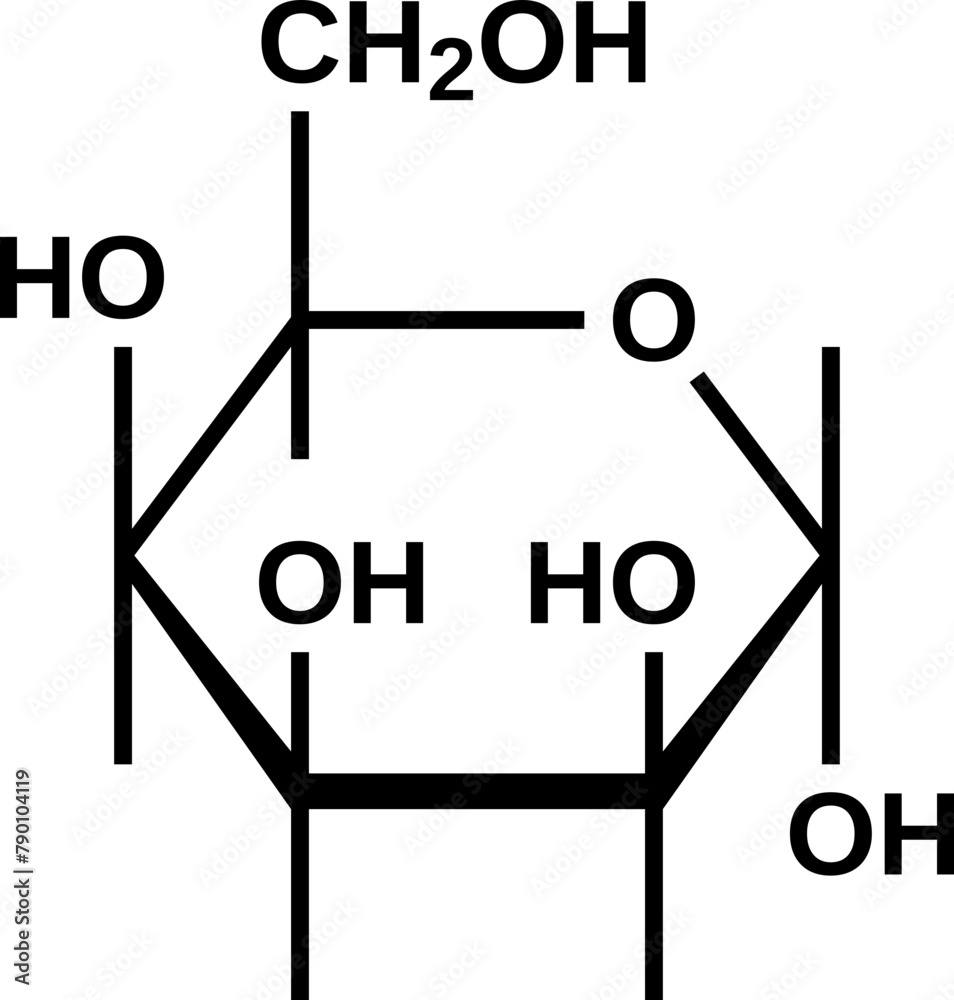 Alpha-talopyranose structural formula, pyranose form of talose, vector ...