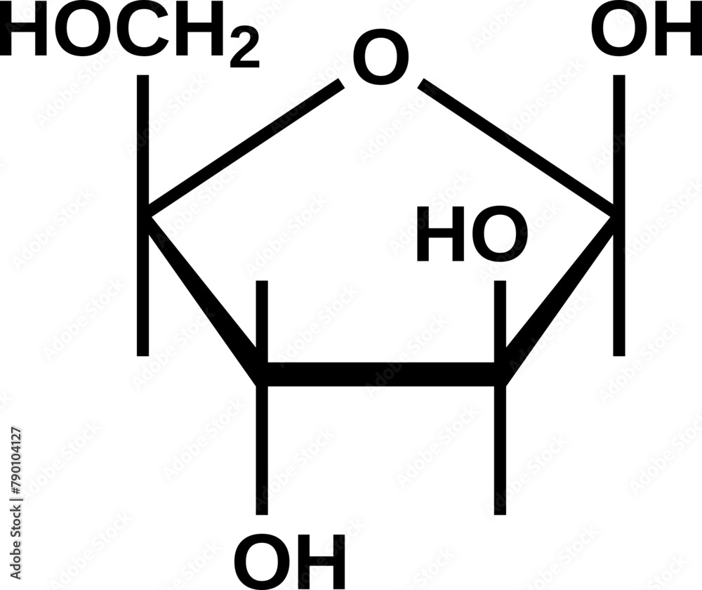 Beta-arabinofuranose structural formula, furanose form of arabinose, vector illustration Stock ...