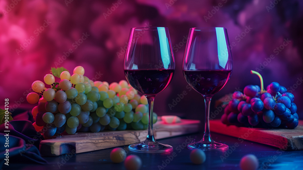Two wine glasses and wine grape concept background design. Wineglass ...
