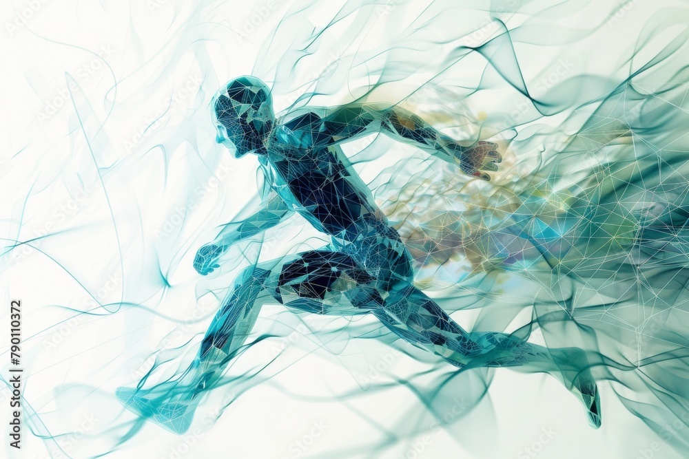 Abstract digital artwork of a human figure in motion, representing ...