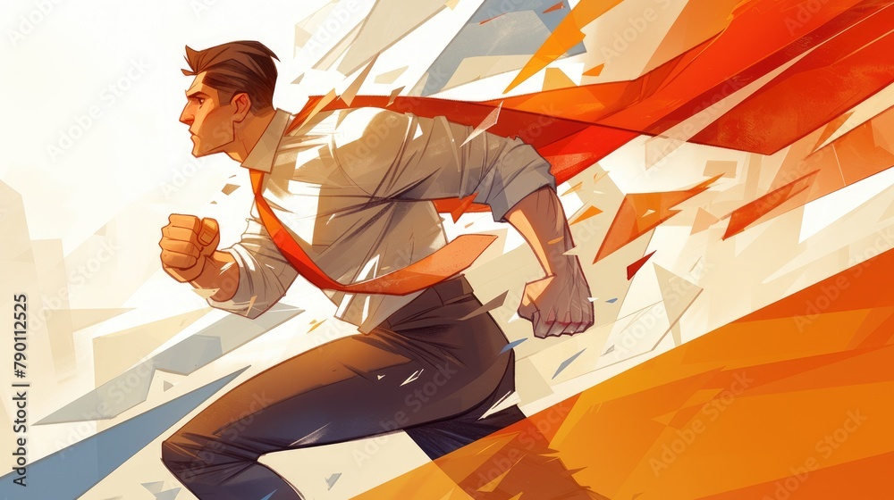 Captured on the whiteboard is a dynamic illustration of a businessman ...