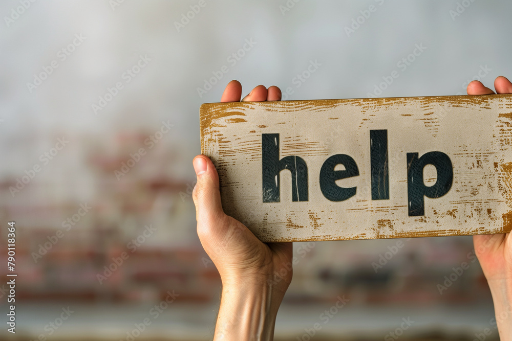 simplicity of a hand-held sign bearing the word "help" in prominent ...
