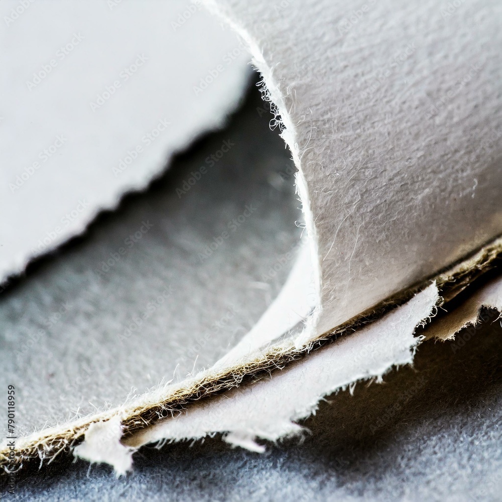 the intricate details and fine texture of a torn white paper edge, a ...