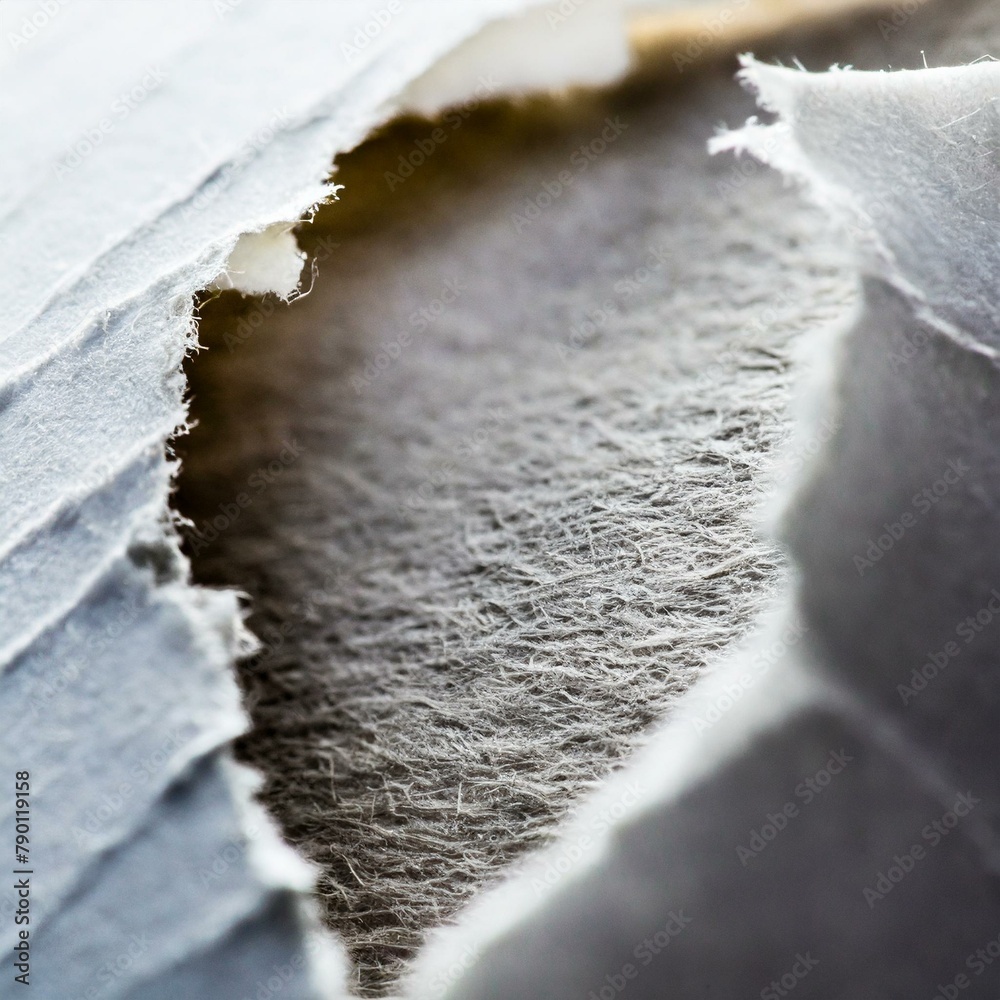 the intricate details and fine texture of a torn white paper edge, a ...