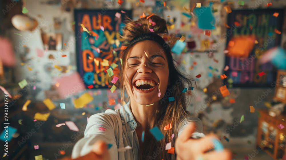 Surrounded by motivational posters and accolades, a white woman throws ...