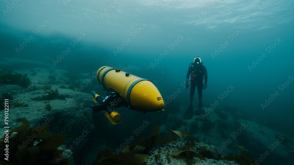 The engineer conducts field trials of an autonomous underwater vehicle ...