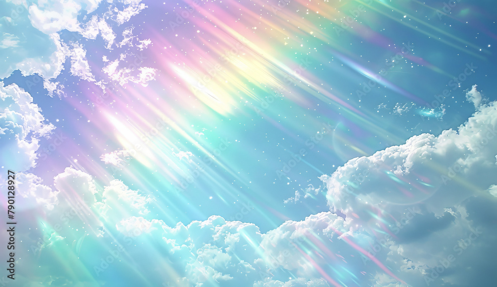 Heavenly Light. Sunbeams and Rainbow Prism Effects Illuminate the Sky ...